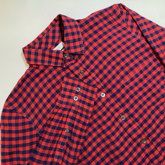 J. Crew | Tops | J Crew Boy Shirt Womens Button Up Red Blue Plaid Check ...
